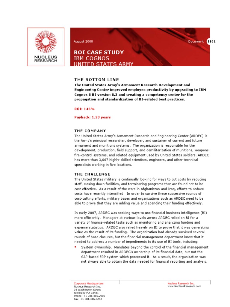 Roi Case Study: Ibm Cognos United States Army | PDF | Net Present Value ...