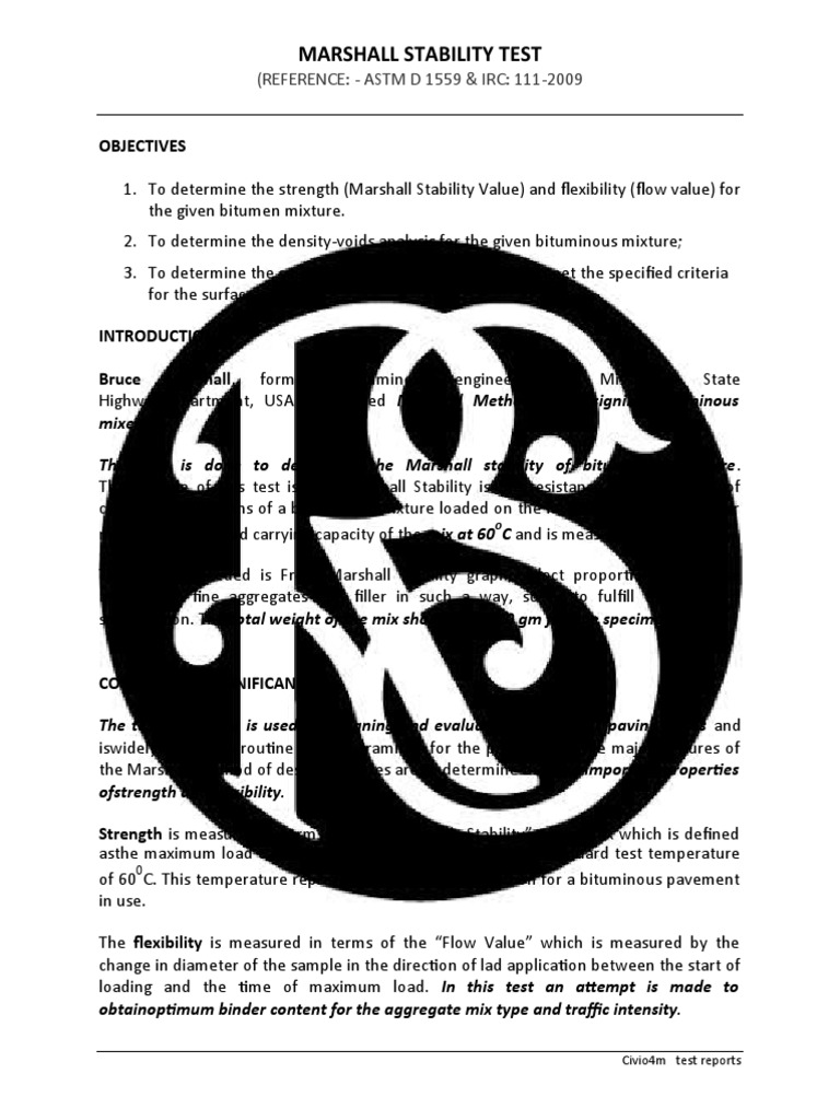 Marshall Stability Test | PDF | Asphalt | Road Surface
