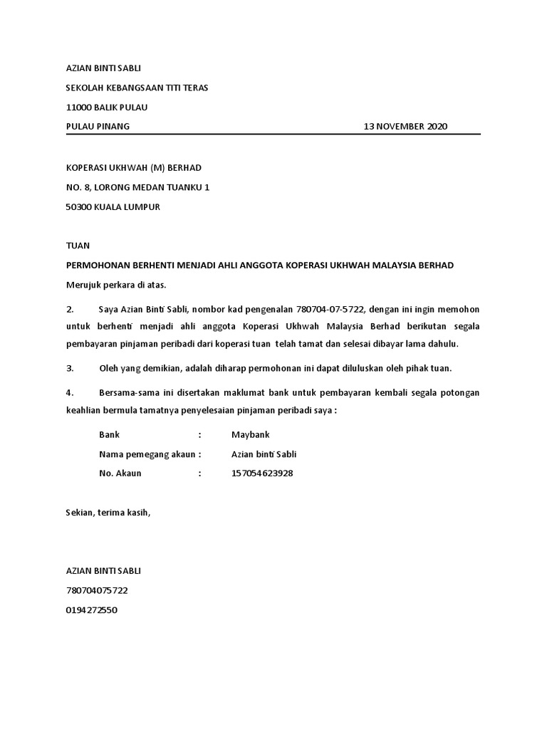 Surat Berhenti Jadi Ahli | PDF