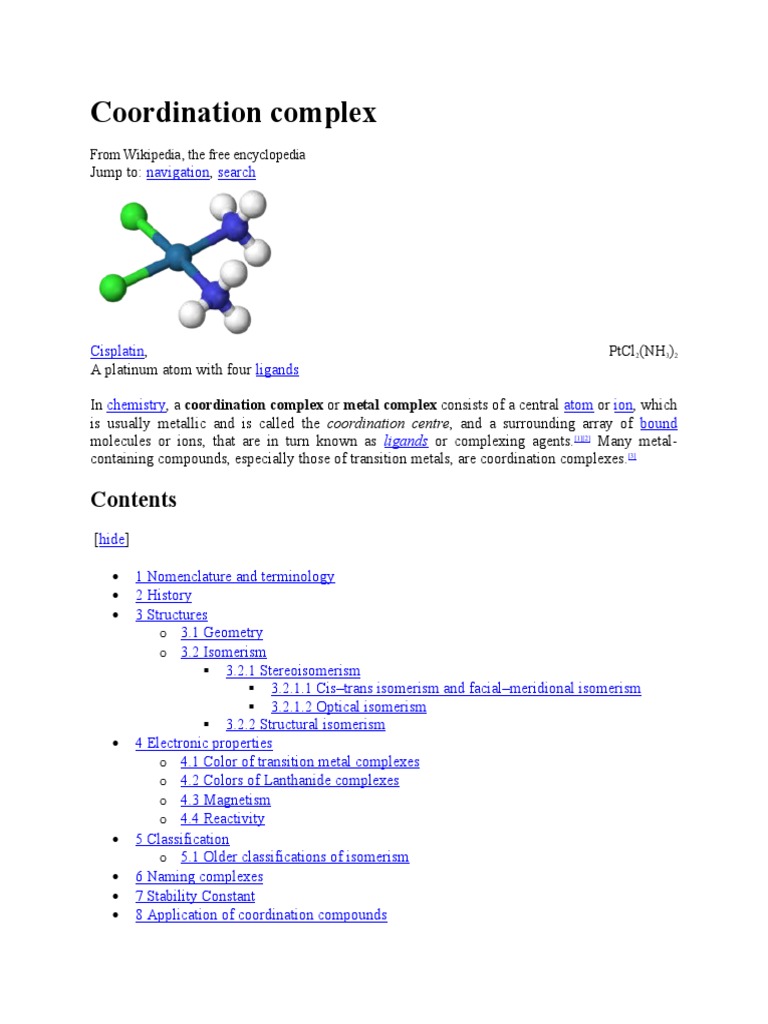 Coordination Complex: From Wikipedia, The Free Encyclopedia | PDF ...