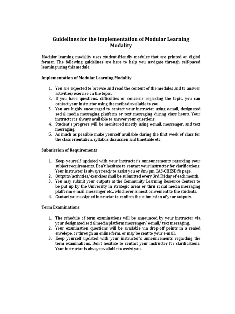 Guidelines For The Implementation of Modular Learning Modality | PDF ...