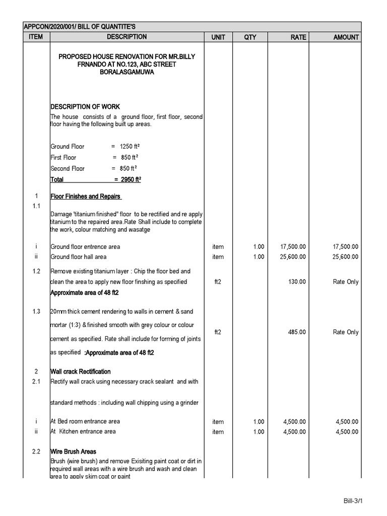 House BOQ | PDF | Paint | Plumbing