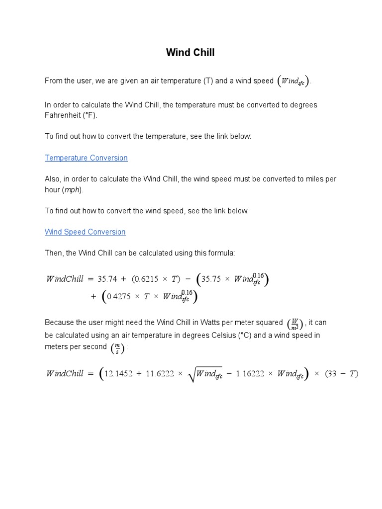 Wind Chill Calculation Guide | PDF | Teaching Methods & Materials