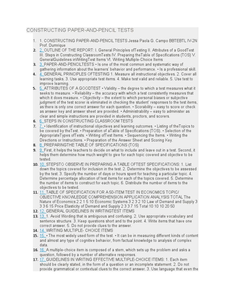 Constructing Paper-And-Pencil Tests | PDF | Multiple Choice | Epistemology