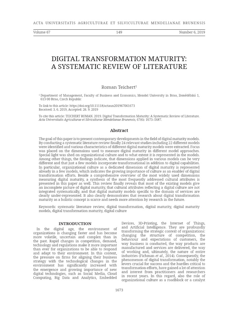 Digital Transformation Maturity: A Systematic Review of Literature ...