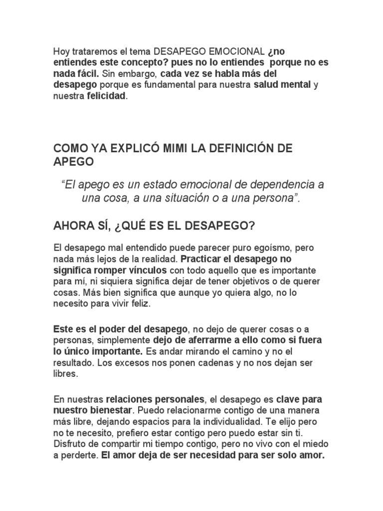 Completo Desapego Emocional | PDF | Autoestima | Amor