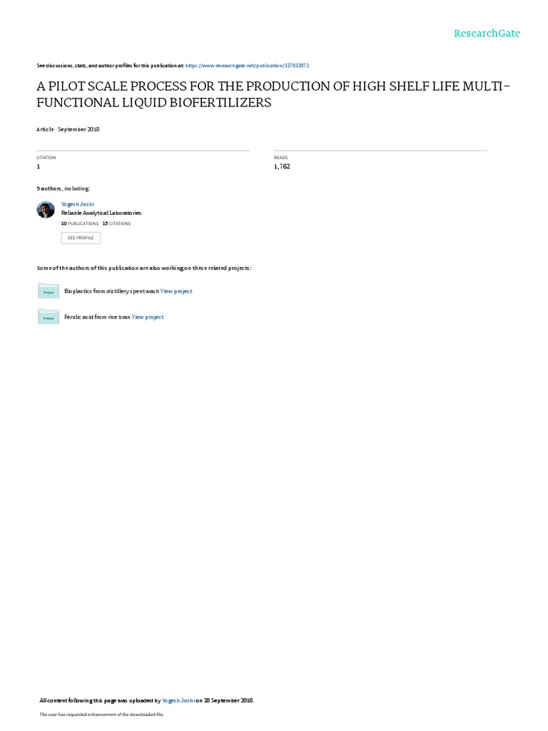 A Pilot Scale Process For The Production of High S | PDF | Growth ...