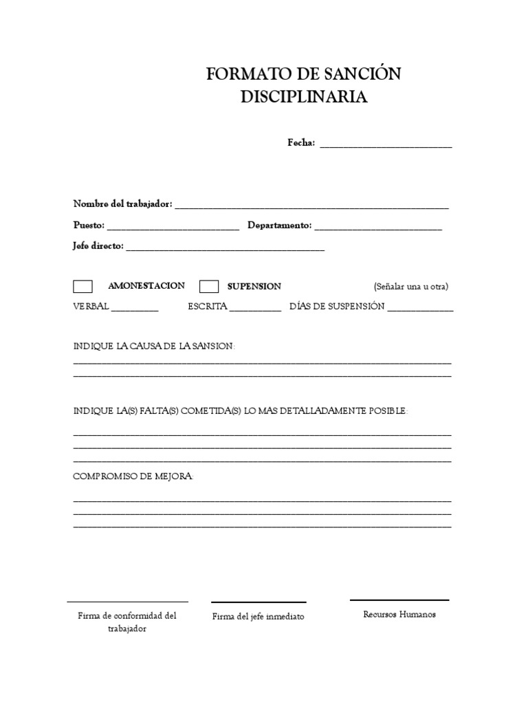 Formato de Sanción Disciplinaria | PDF