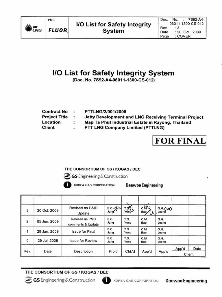 7S92-A4-06011-1300-CS-012-R3 - IO List For Safety Integrity System | PDF