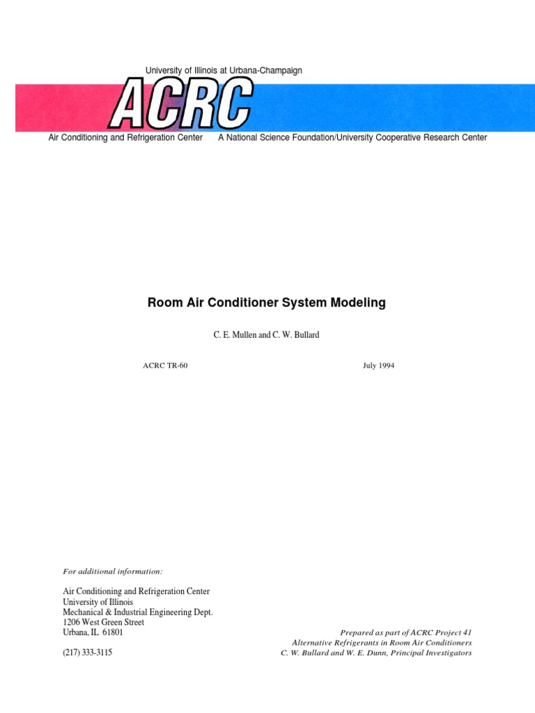 Room Air Conditioner System Modeling: Acrc Tr-60 July 1994 | PDF | Heat ...