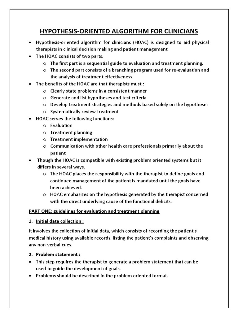 Hypothesis-Oriented Algorithm For Clinicians | PDF | Hypothesis | Therapy