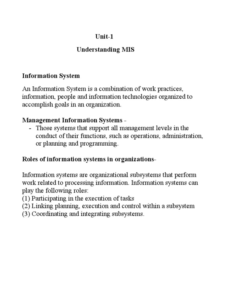 Unit-1 Understanding MIS | PDF | Information System | Management ...