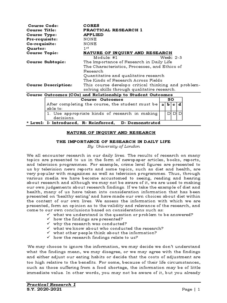 Res 1 - Module1 (Week2-3) | PDF | Qualitative Research | Quantitative ...