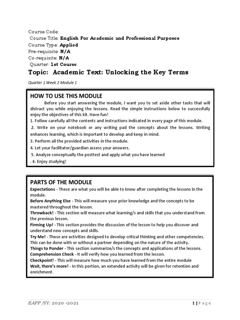 EAPP - Module1.Quarter 1 - Week 2 | PDF | Definition | Argument