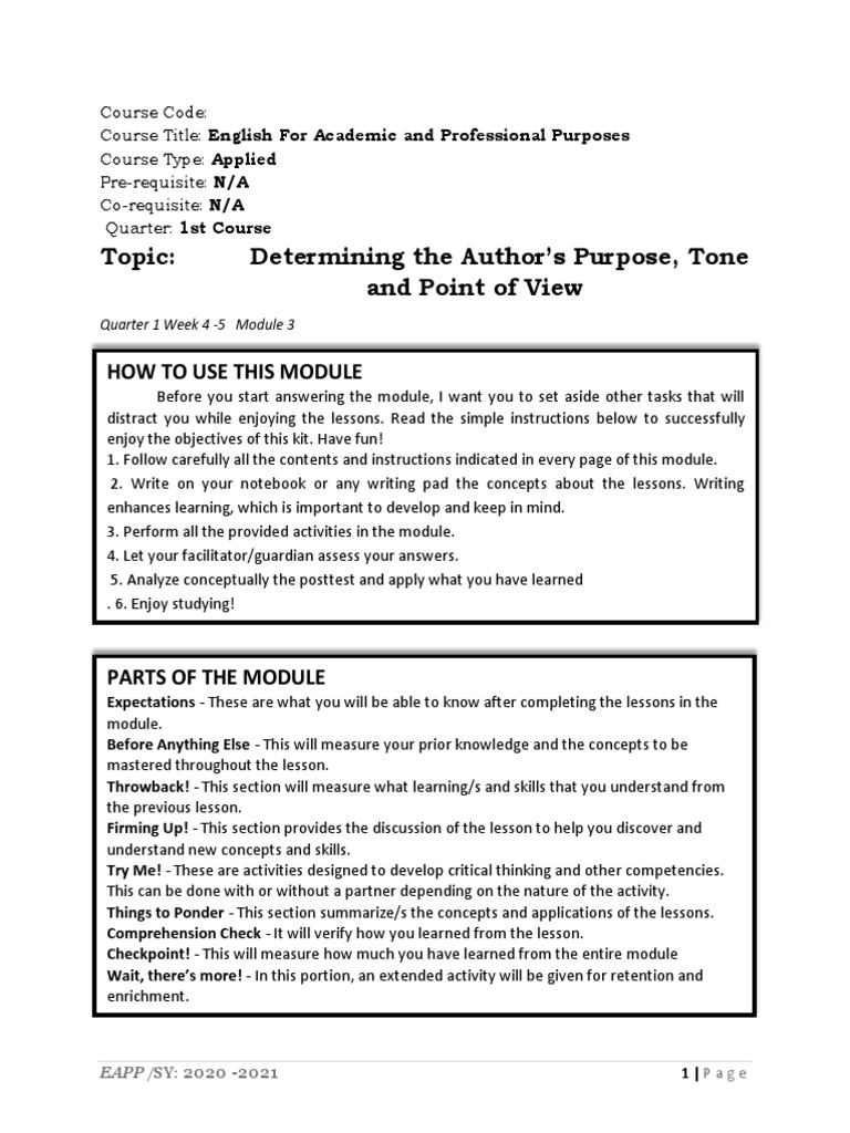 EAPP - Module3.Quarter 1 - Week 4 - 5 | PDF | Reading Comprehension | Cognitive Science