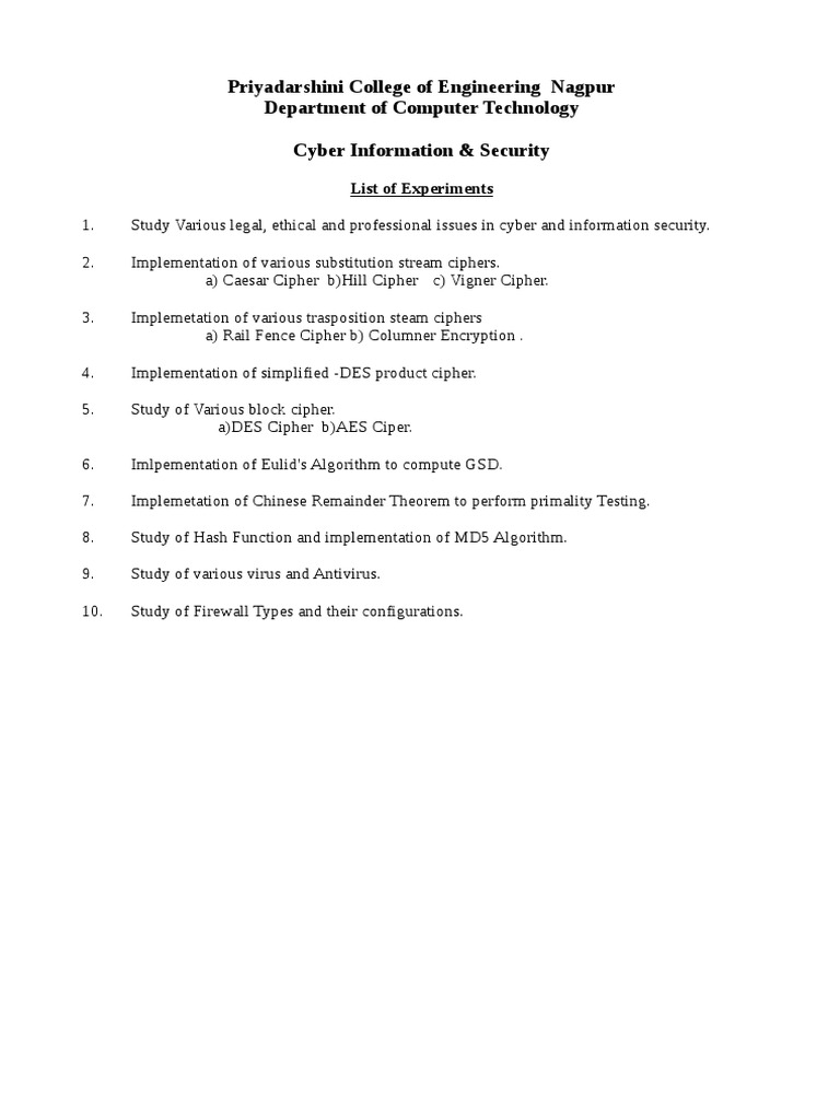 List of Experiments | PDF