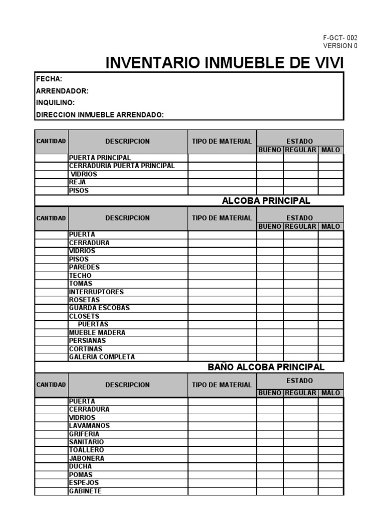 Hoja De Trabajo De Inventario Del Hogar