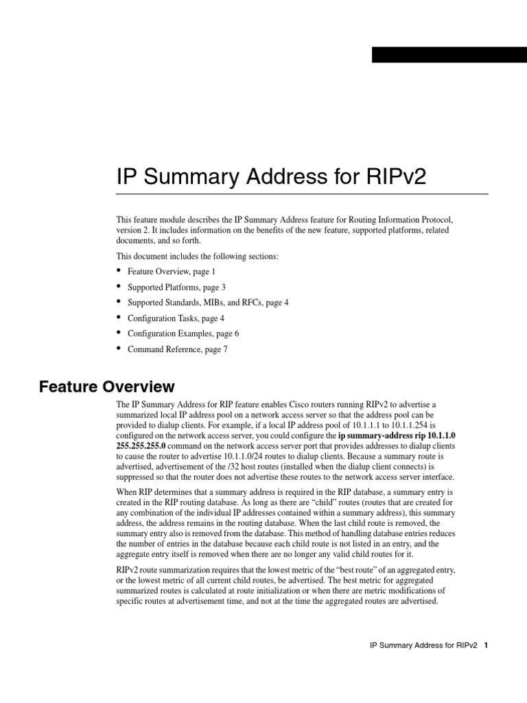 Ip Summary Address For Ripv2: Feature Overview | PDF | Ip Address ...