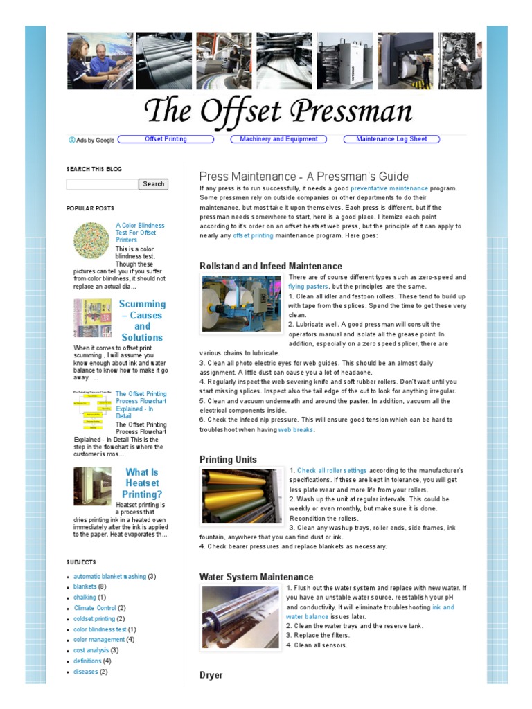 The Offset Pressman - Press Maintenance - A Pressman's Guide | PDF | Water | Nature