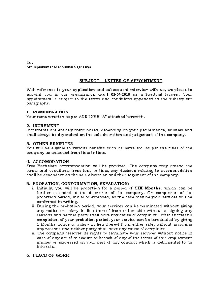 Appointment Letter Formate | Download Free PDF | Confidentiality ...