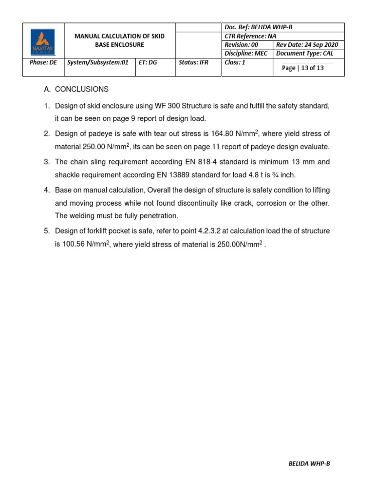 Manual Calculation of Skid Base Enclosure | PDF | Technology & Engineering