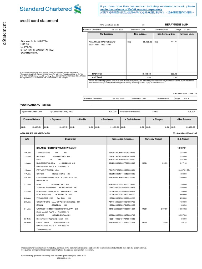 Credit Card Statement: Repayment Slip | PDF | Visa Inc. | Credit Card