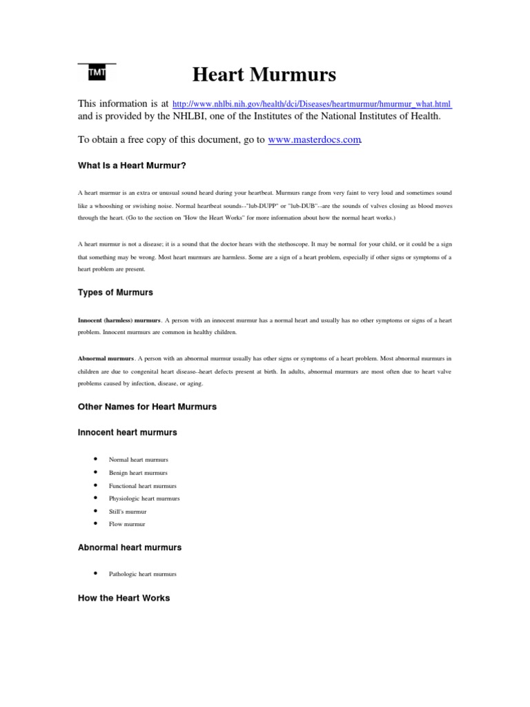 Understanding Heart Murmurs: A Comprehensive Guide to Causes, Symptoms ...