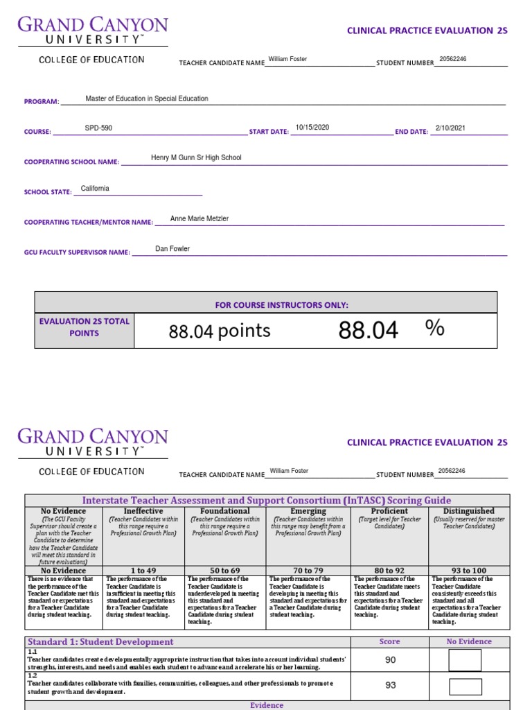 SPD 590 Clinical Practice Evaluation 2 Single Placement | PDF ...