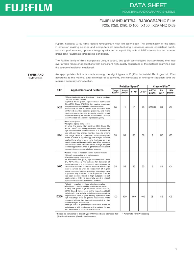 Fujifilm Industrial X-Ray Film Overview | PDF | Radiography | X Ray