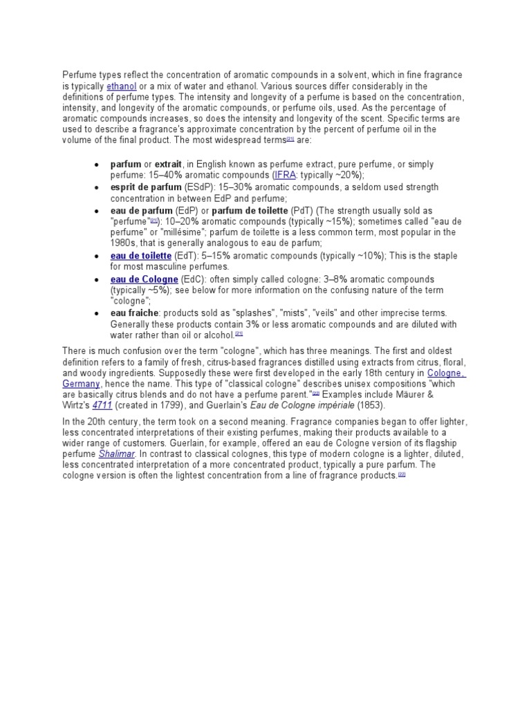 Classifying Perfume Concentrations: Understanding the Spectrum of ...