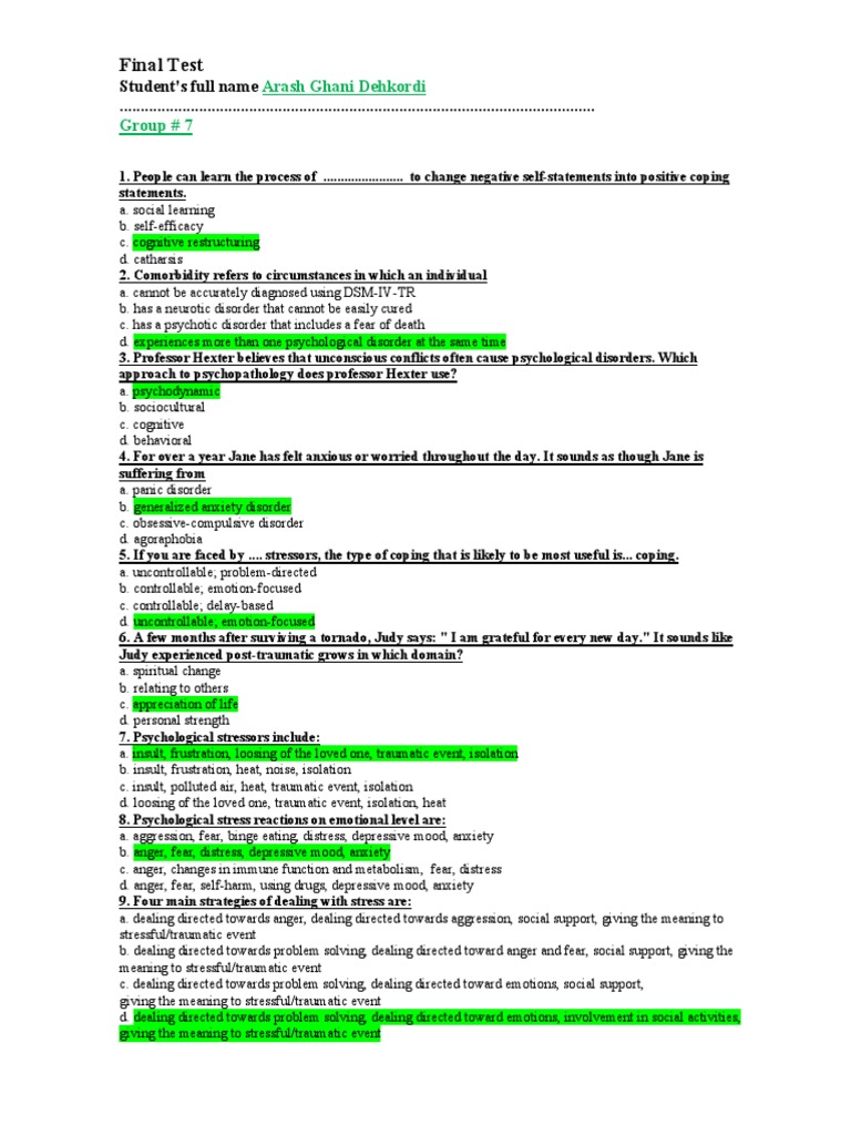 40 Copies Bases of Psychology Final Test 20 Questions 2020 PDF | PDF ...