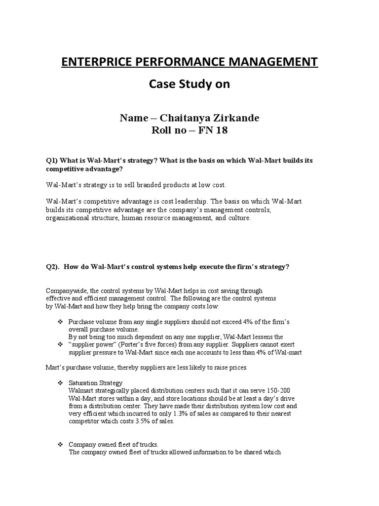 Enterprice Performance Management Case Study On: Wal-Mart Stores, Inc ...