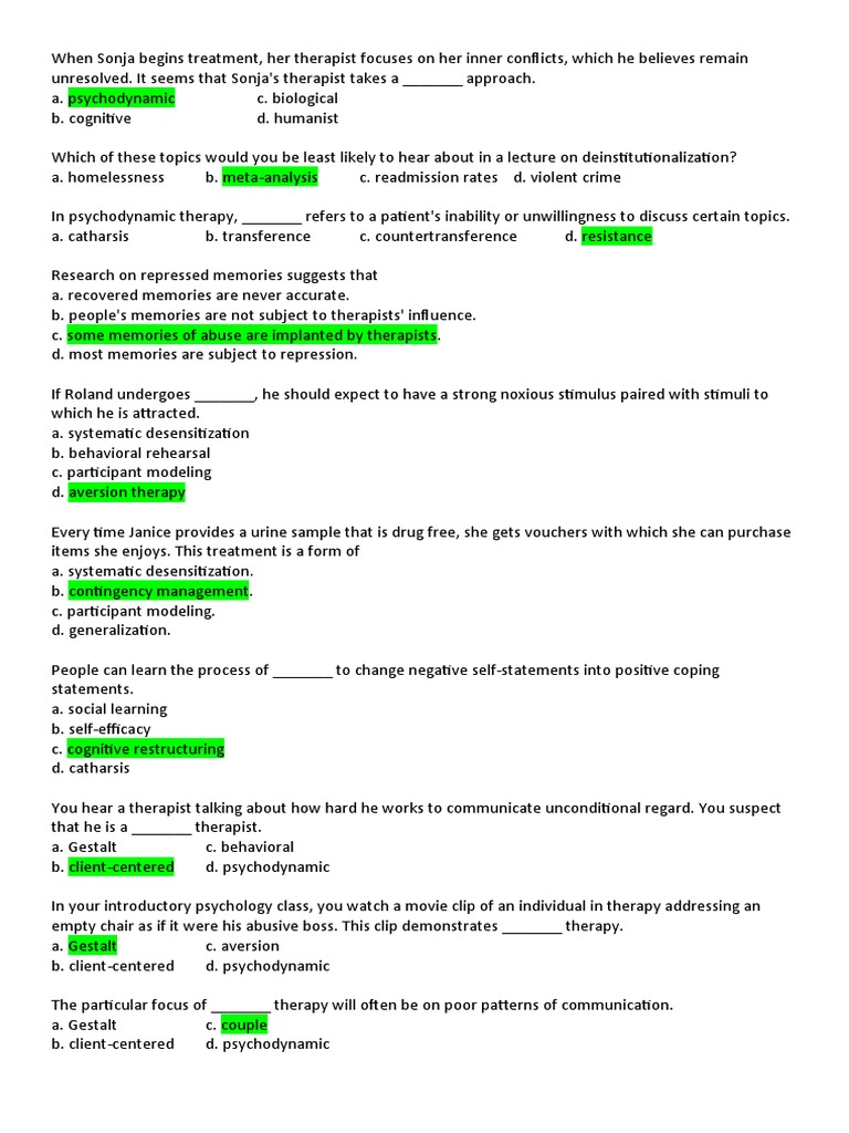 Psychology Final Exam Review Guide | PDF | Psychotherapy | Mental Disorder
