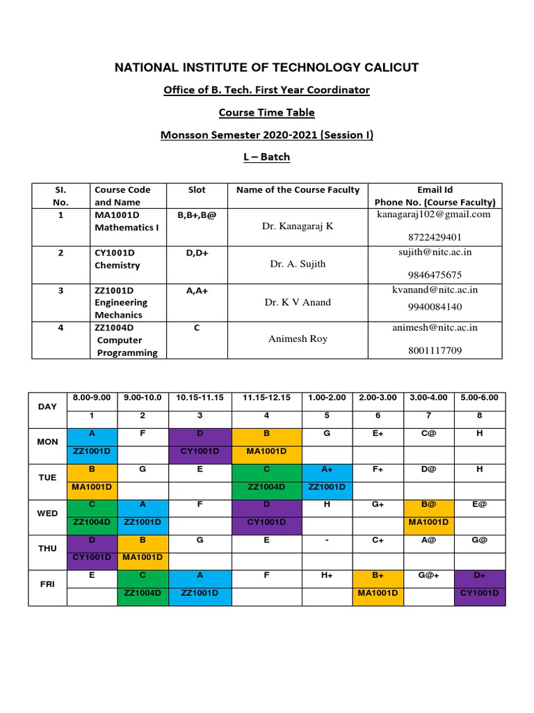 National Institute of Technology Calicut Office of B. Tech. First Year ...