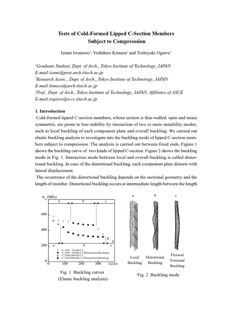 Tests of Cold-Formed Lipped C-Section Members Subject To Compresssion ...
