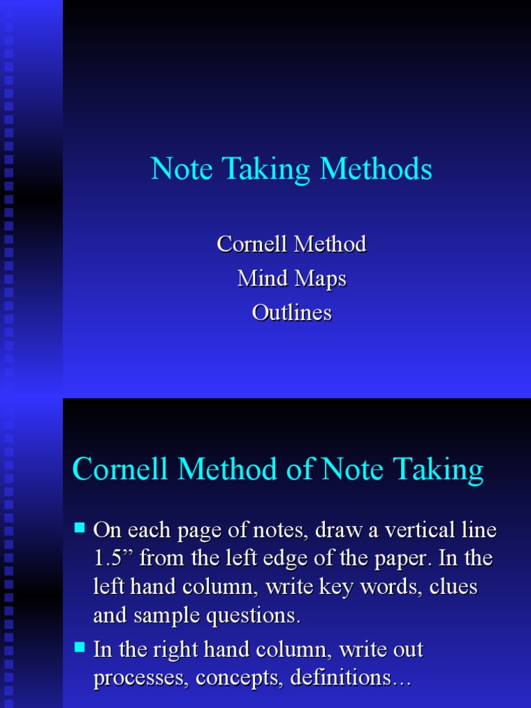 Note Taking Methods: Cornell Method Mind Maps Outlines | PDF ...