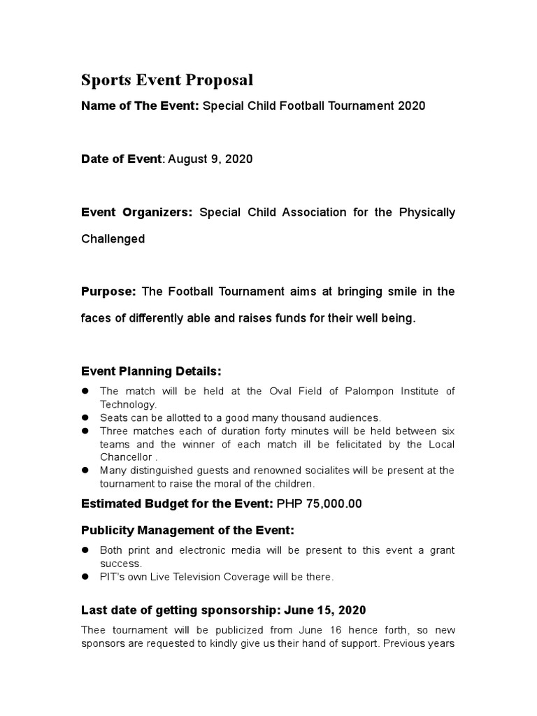 Sports Event Proposal: Challenged | PDF