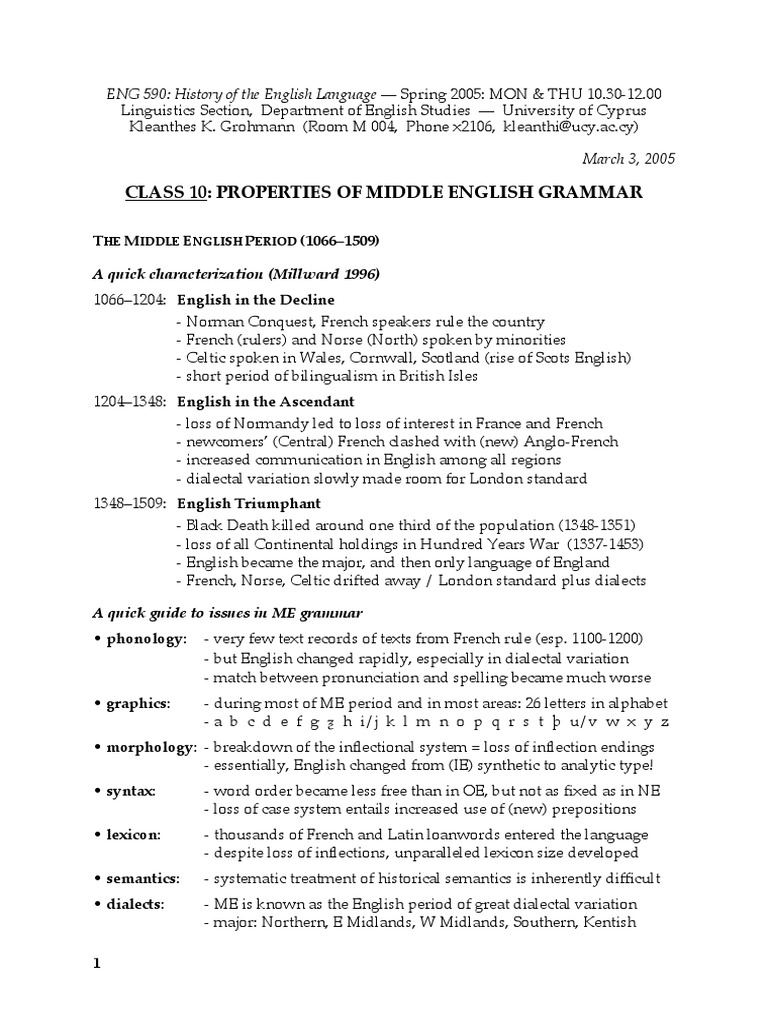Middle English Grammar Overview | PDF | Thou | English Language