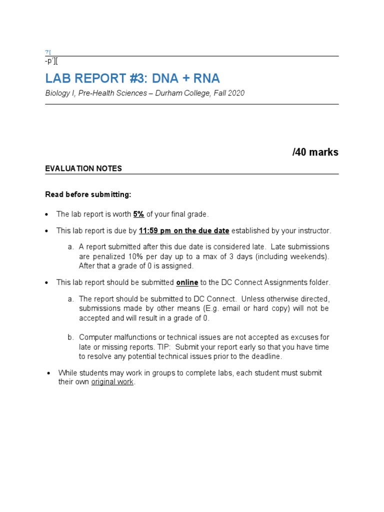 Lab Report #3: Dna + Rna: /40 Marks | PDF | Karyotype | Nucleotides