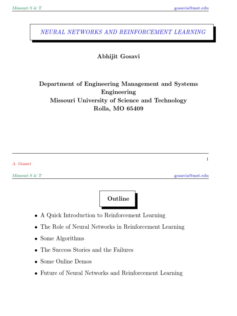 Neural Networks Reinforcement Learning | PDF | Algorithms And Data ...
