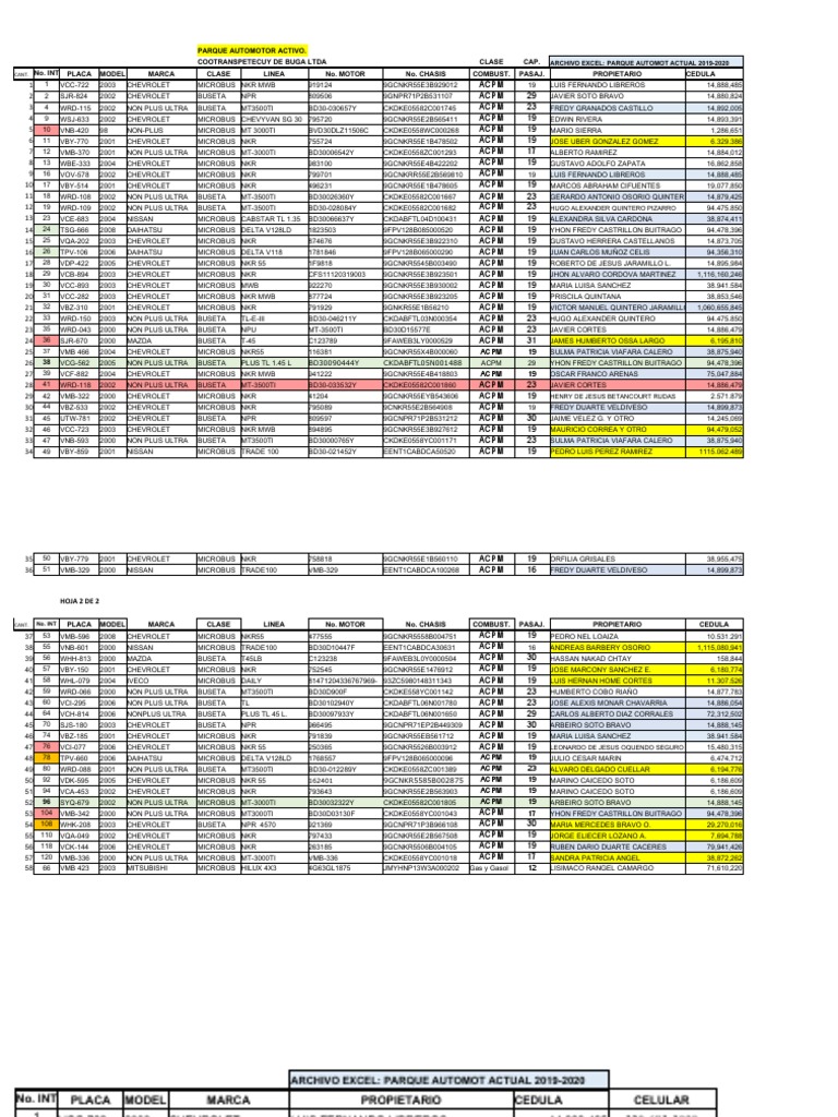 Parque Automotor Actualizado 2019-2020-Todos | PDF