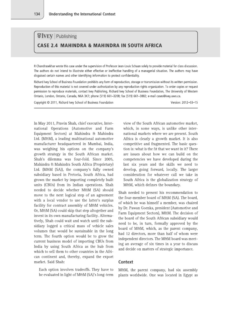 Case 2.4 Mahindra & Mahindra in South Africa | PDF