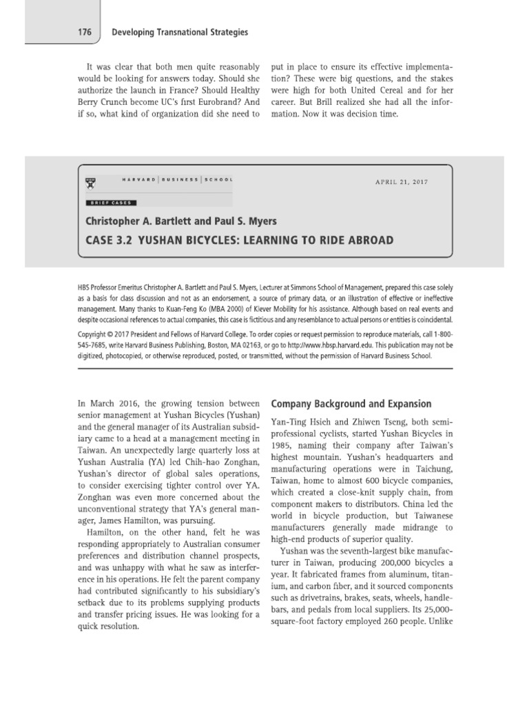 Case 3.2 Yushan Bicycles Learning To Ride Abroad | PDF