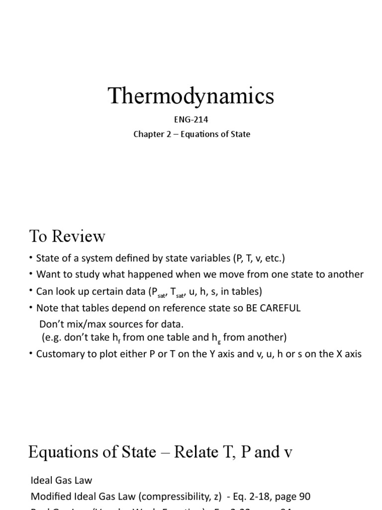 Thermodynamics: ENG-214 Chapter 2 - Equations of State | PDF | Heat ...