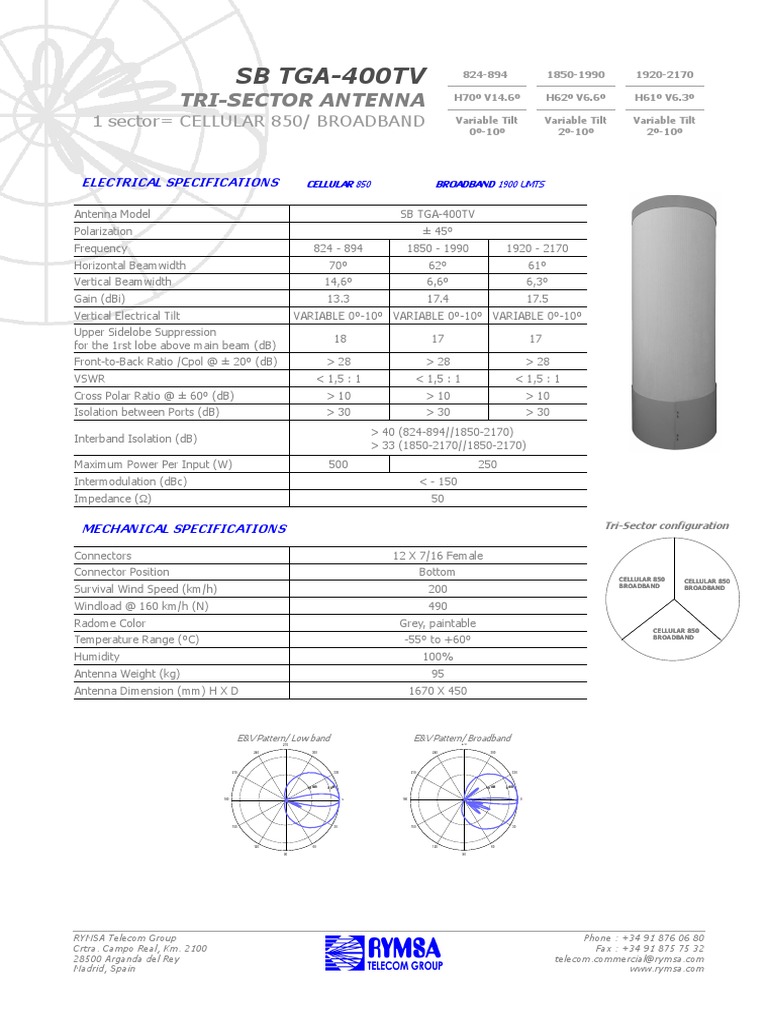 Datasheet Rymsa (Til Teck) - SBTGA 400TV | PDF | Antenna (Radio) | Decibel