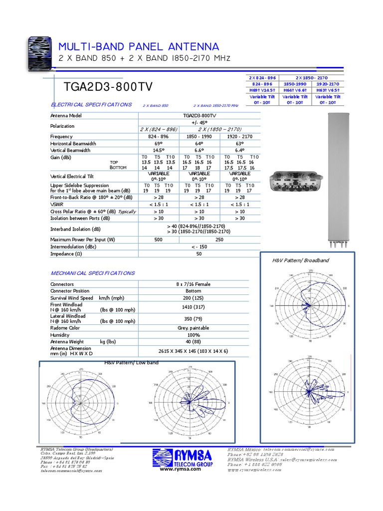 Datasheet Rymsa TGA2D3-800TV | PDF | Antenna (Radio) | Telecommunications