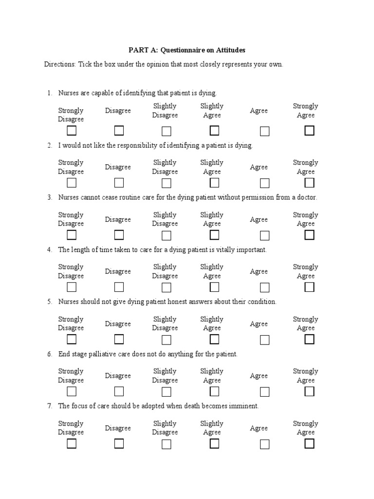 PART A: Questionnaire On Attitudes | PDF | Palliative Care | End Of ...