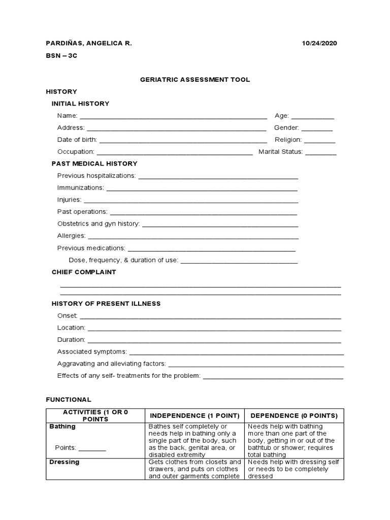 Geriatric assessment tool summary | PDF | Urinary Incontinence ...