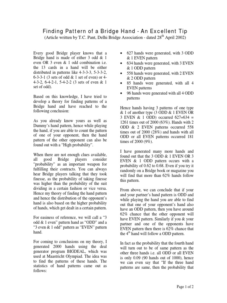 Finding Pattern of A Bridge Hand - An Excellent Tip | PDF | Contract ...