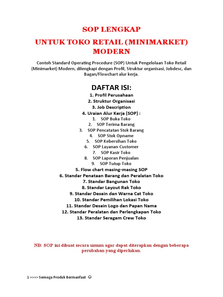 SOP Toko Retail Modern Lengkap | PDF